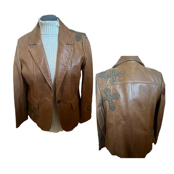 Reba | Jackets & Coats | New Reba Genuine Leather Jacket Large L Brown ...
